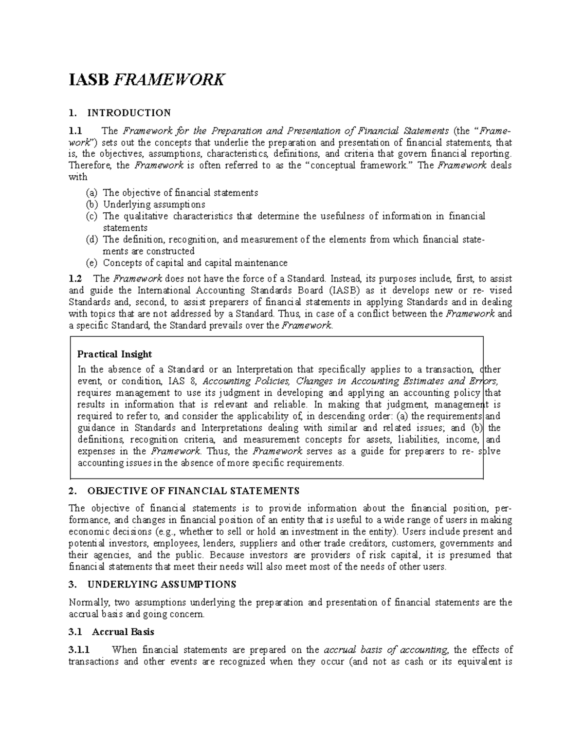 Framework for the Preparation and Presentation of Financial Statements ...
