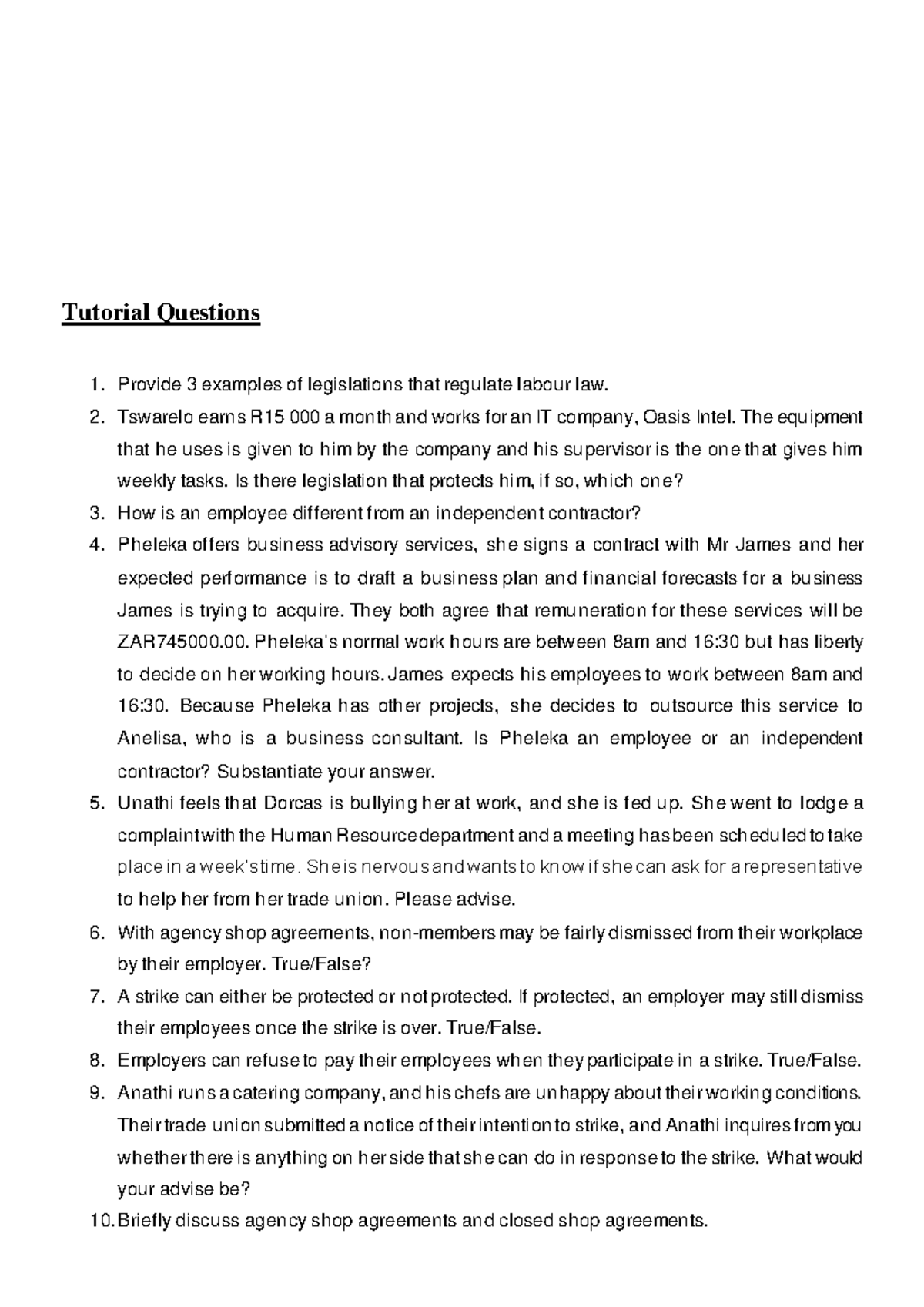Tutorial on application of concept - Tutorial Questions Provide 3 ...