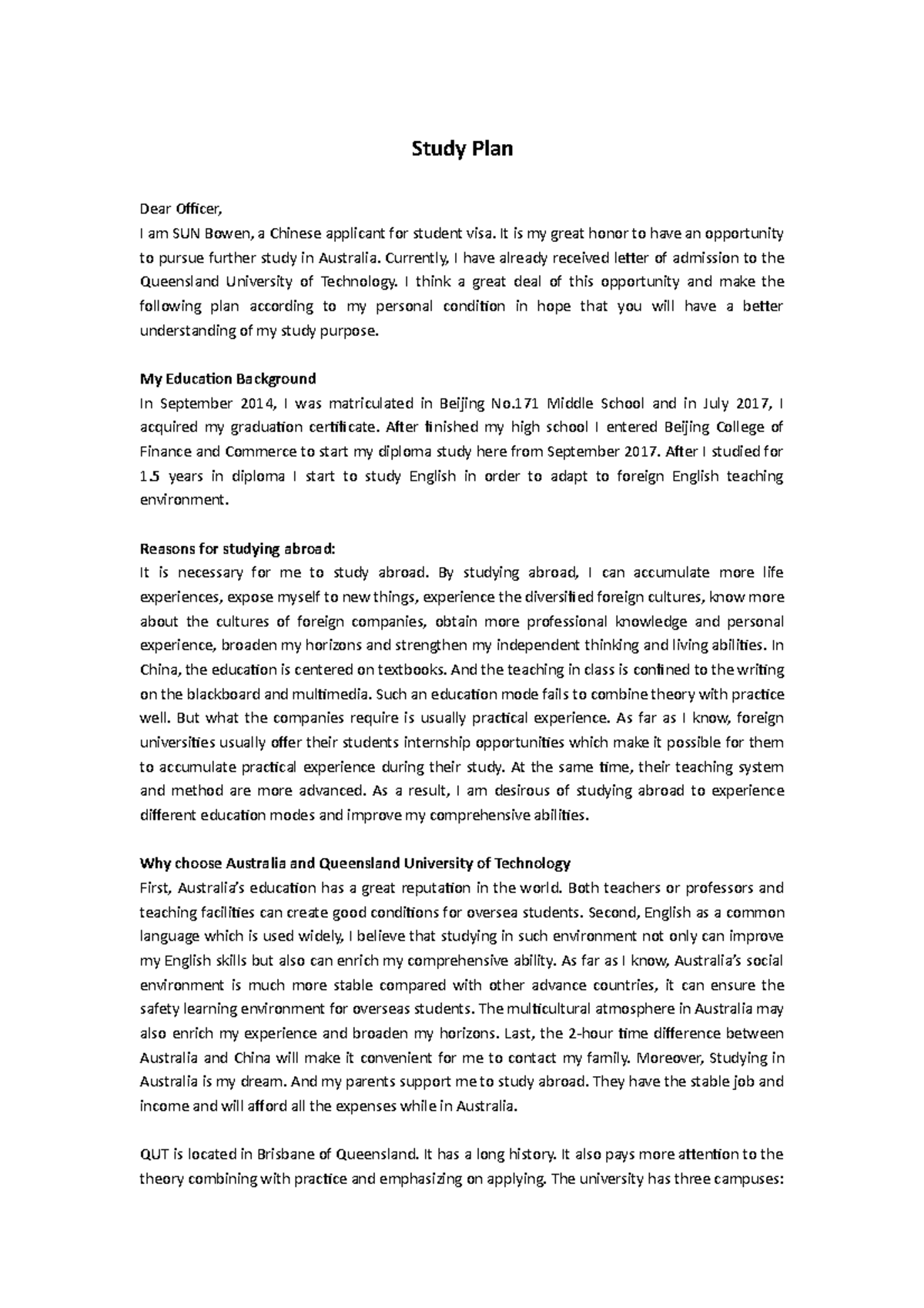 Study Plan(1) - SWB108 - QUT - Studocu