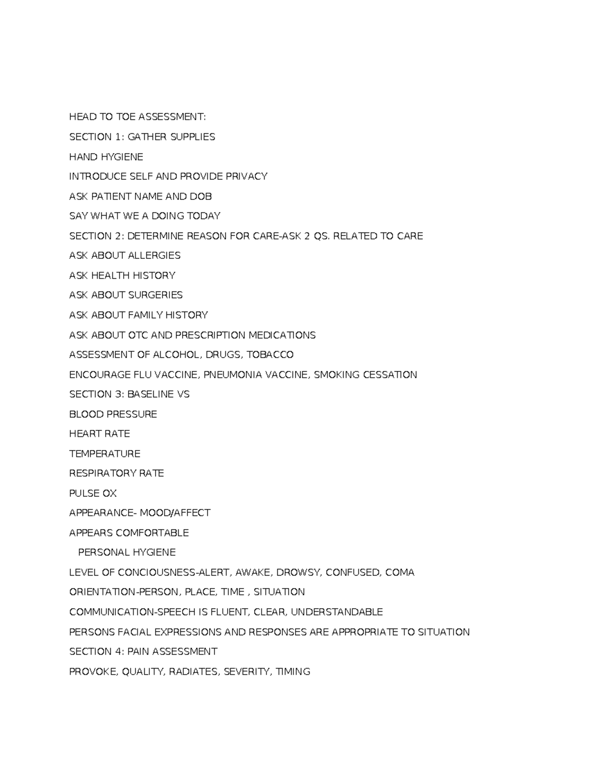 HEAD TO TOE Assessment - HEAD TO TOE ASSESSMENT: SECTION 1: GATHER ...