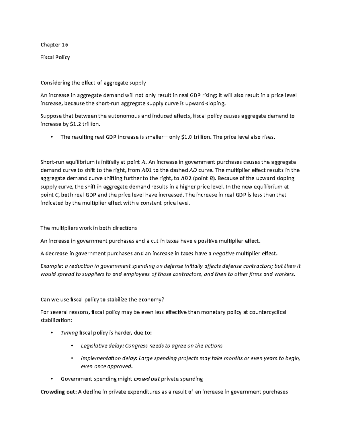 Chapter 16 Lecture Notes 4 - Chapter 16 Fiscal Policy Considering the ...