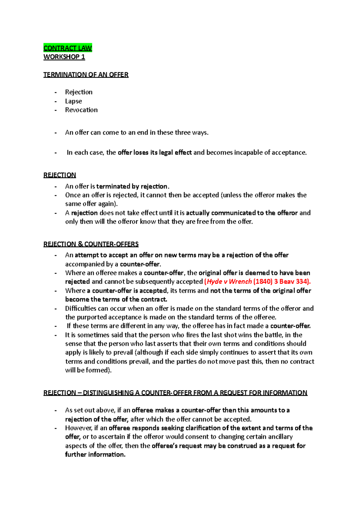 Termination OF AN Offer - BPP - StuDocu