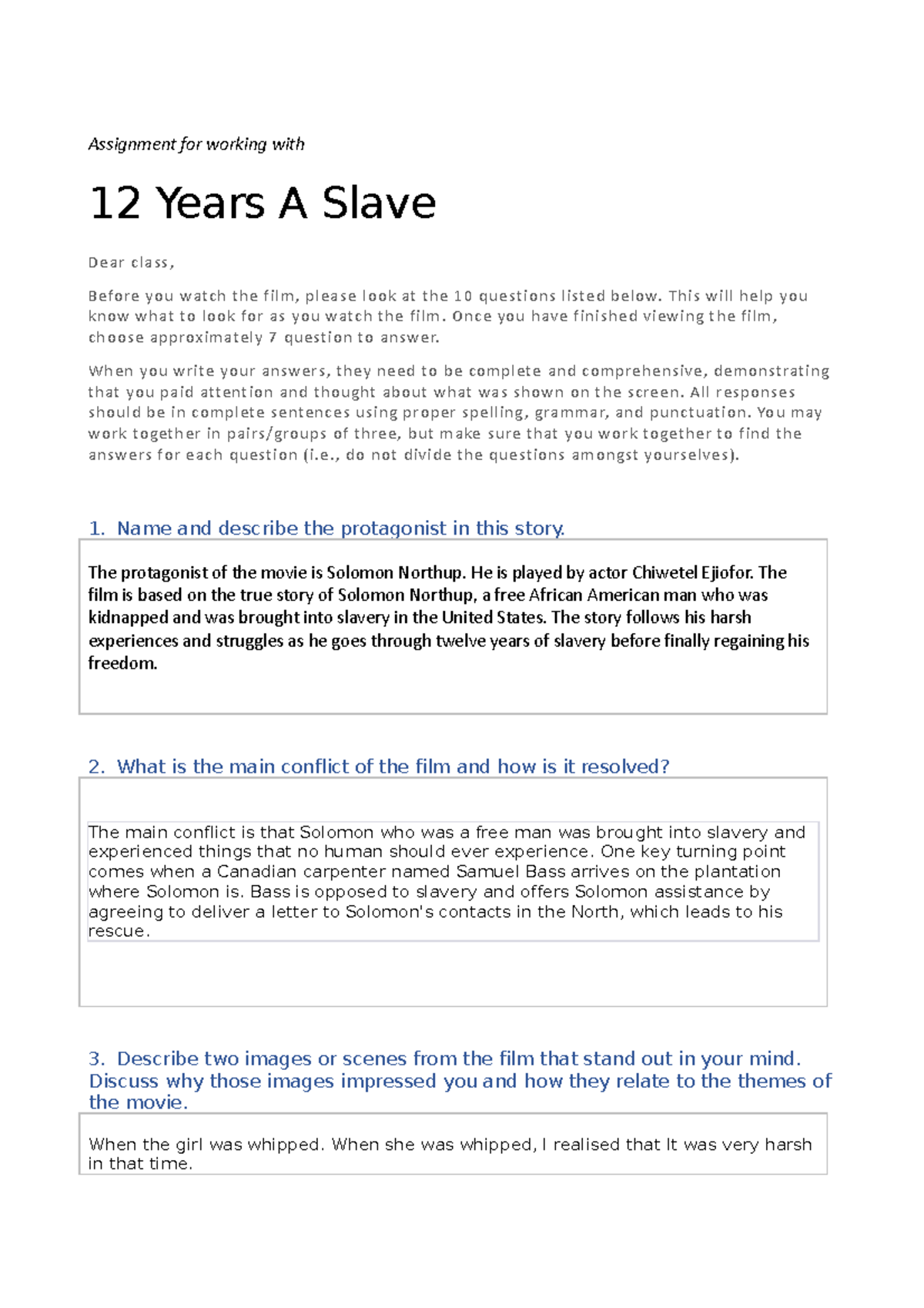 12 Years a slave - hej - Assignment for working with 12 Years A Slave ...
