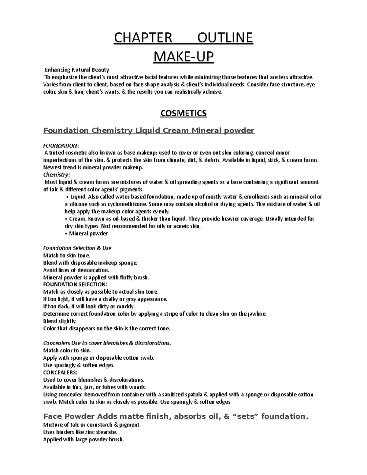 Makeup Chapter Outline - CHAPTER OUTLINE MAKE-UP Enhancing Natural ...