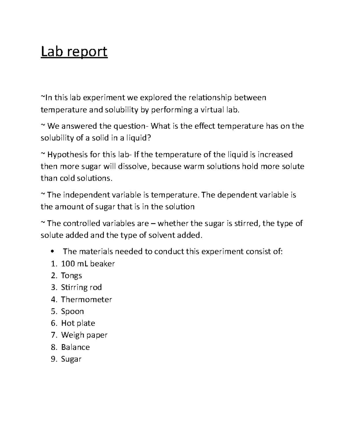 Virtual Lab Report - Lab report ~In this lab experiment we explored the ...
