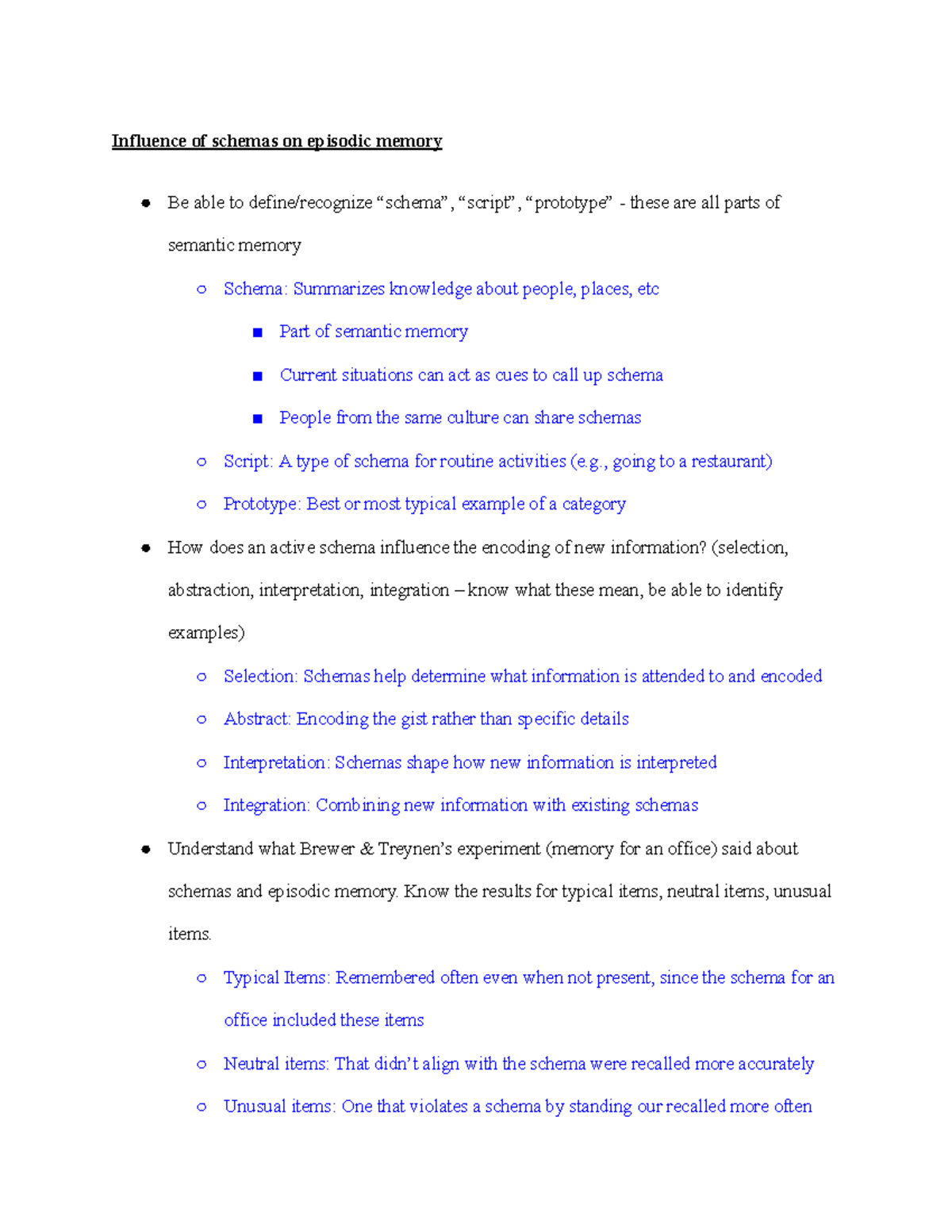 Psych 350 exam 3 study guide - Influence of schemas on episodic memory ...