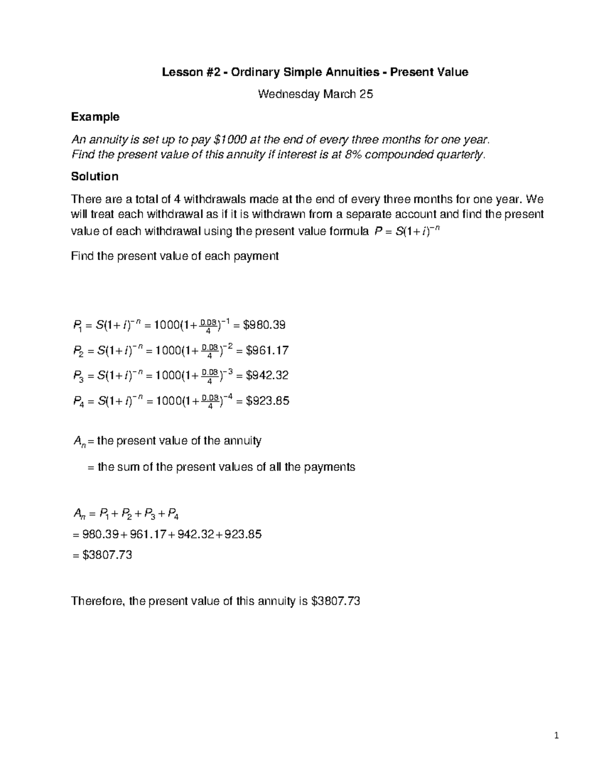 Math- Lesson 2 - Practice questions - Lesson #2 - Ordinary Simple ...