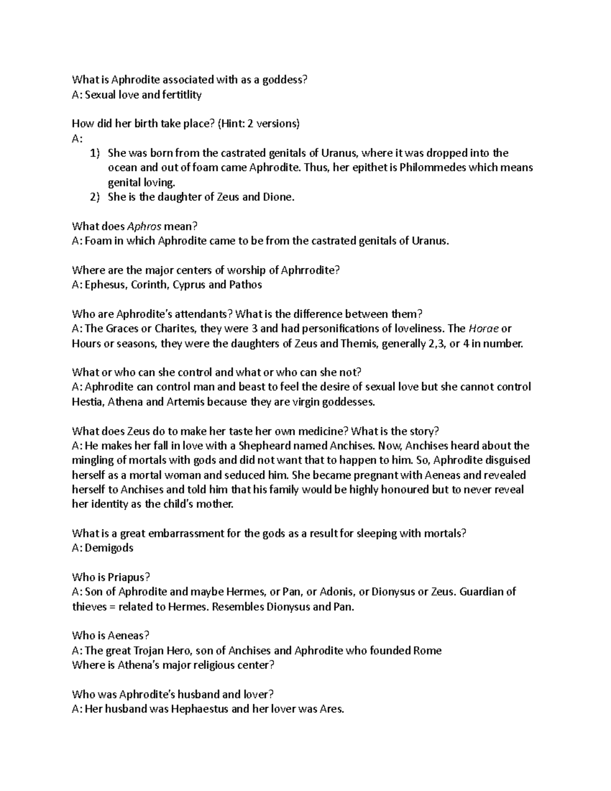 Aphrodite, Adonis, Demeter and Persephone Practice Questions - What is ...