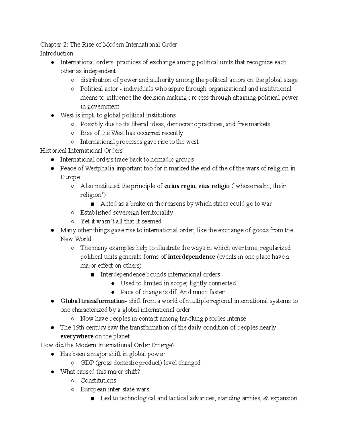 Chapter 2 - lecture notes - Chapter 2: The Rise of Modern International ...