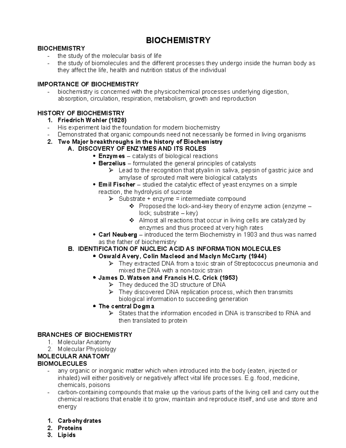 Intro-to-biochem-to-enzymology v2 - BIOCHEMISTRY BIOCHEMISTRY the study ...
