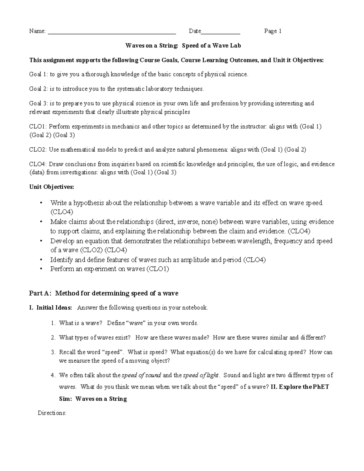 Waves Experiment - Answers. - Name ...