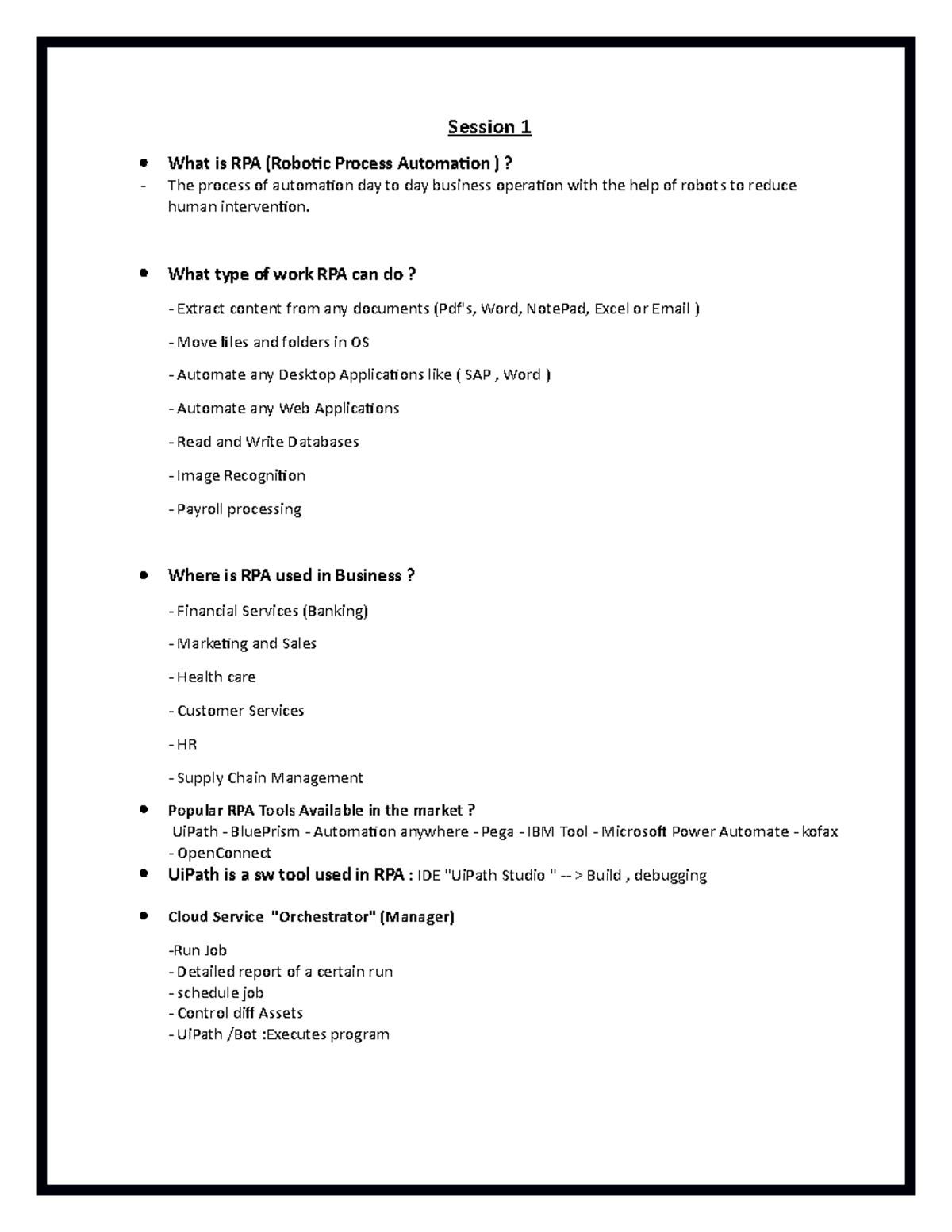 RPA sessions - RPA Notes - Session 1 What is RPA (Robotic Process ...