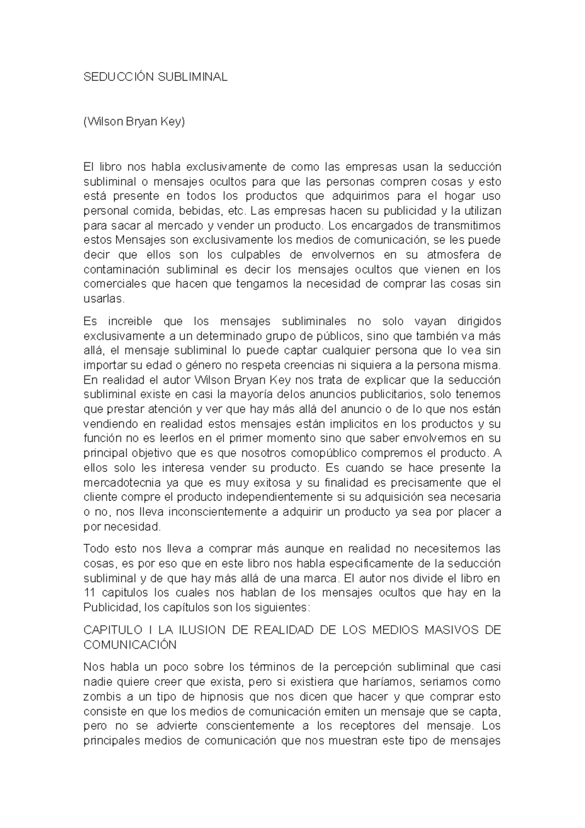 Seducción Subliminal - Resumen - SEDUCCIÓN SUBLIMINAL (Wilson Bryan Key ...
