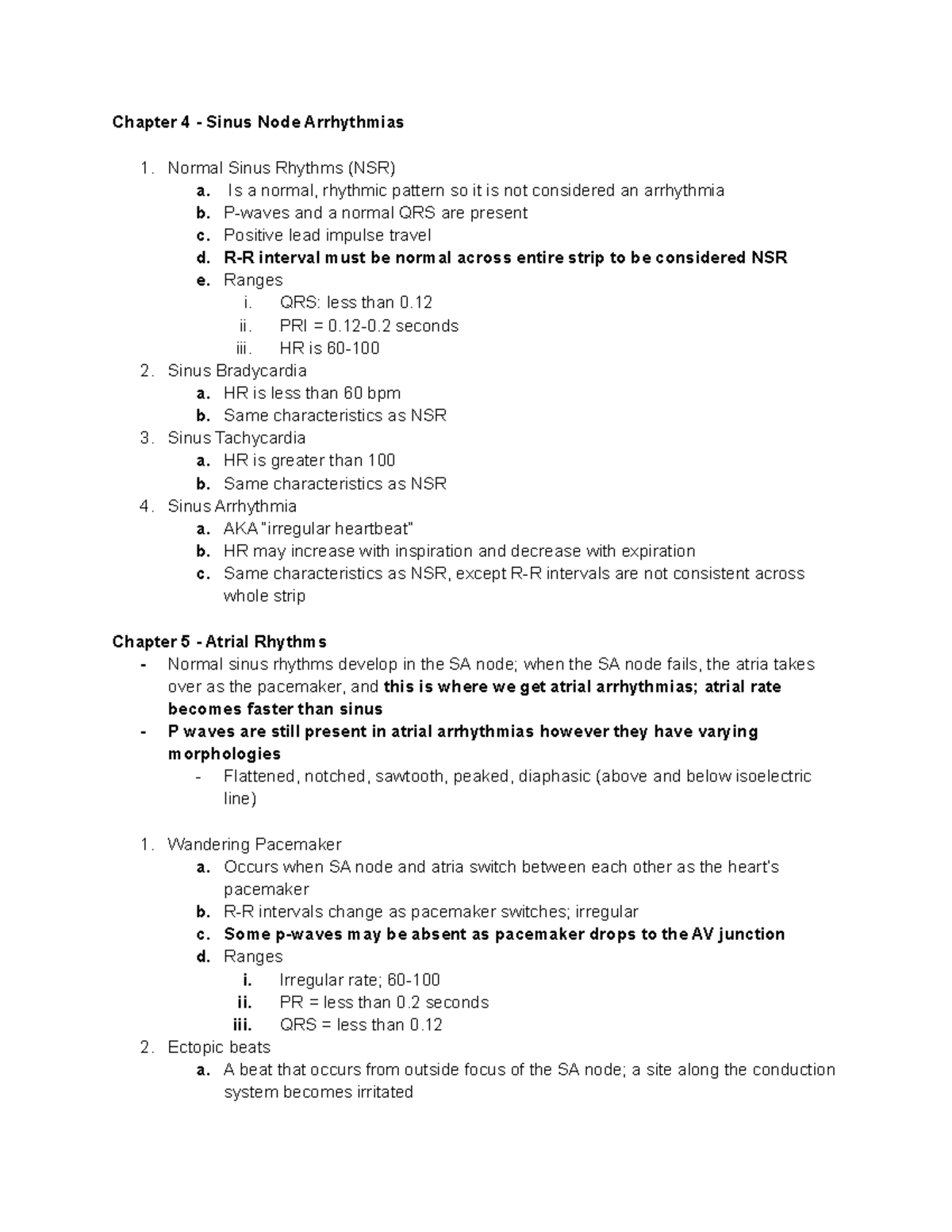 Characteristics Of Sinus Node Arrhythmias