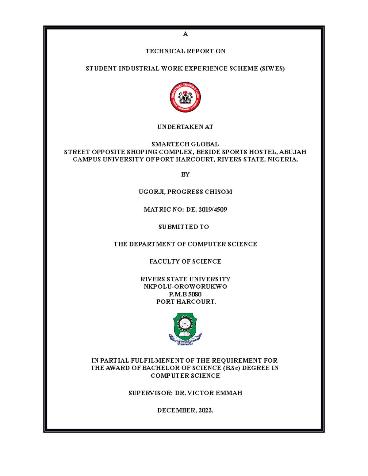 Progress IT Report - A TECHNICAL REPORT ON STUDENT INDUSTRIAL WORK ...