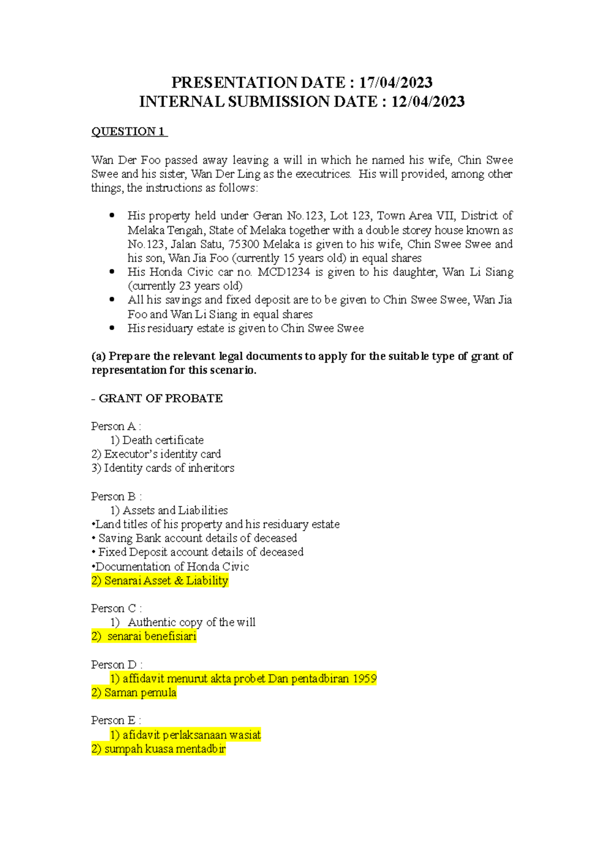 PP Draft - PRESENTATION DATE : 17/04/ INTERNAL SUBMISSION DATE : 12/04 ...