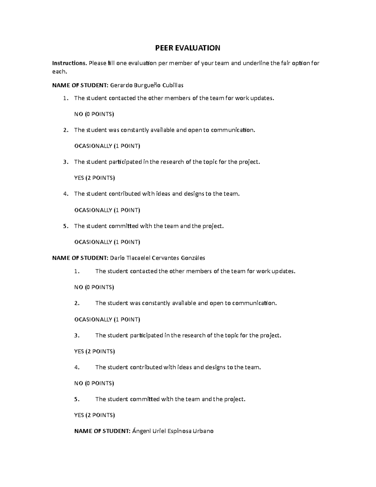 PEER Evaluation pdf - TRBDFSBSRT - PEER EVALUATION Instrucons. Please ...