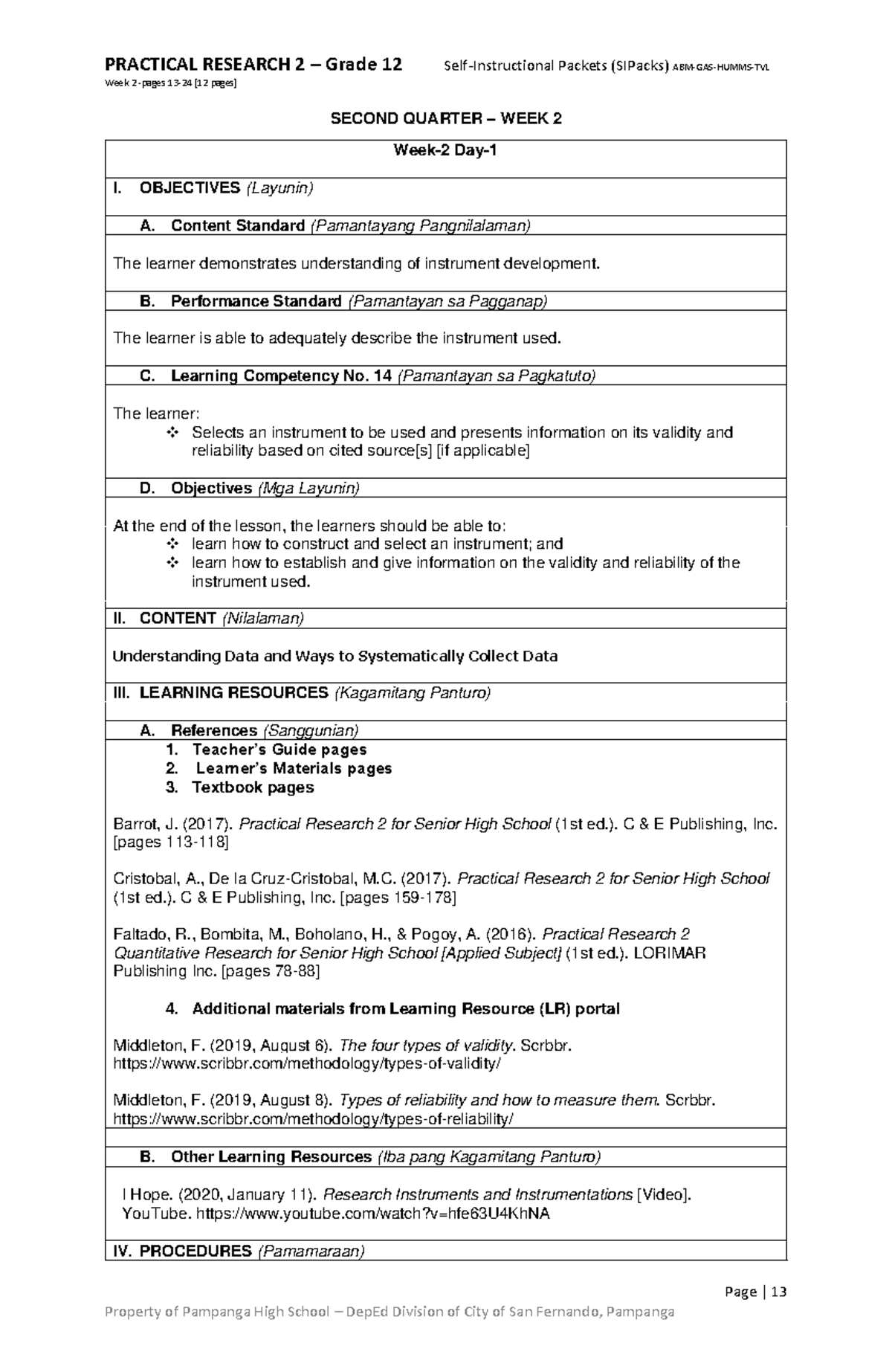 CONSTRUCTING AN INSTRUMENT & ESTABLISHING ITS VALIDITY & RELIABILITY ...