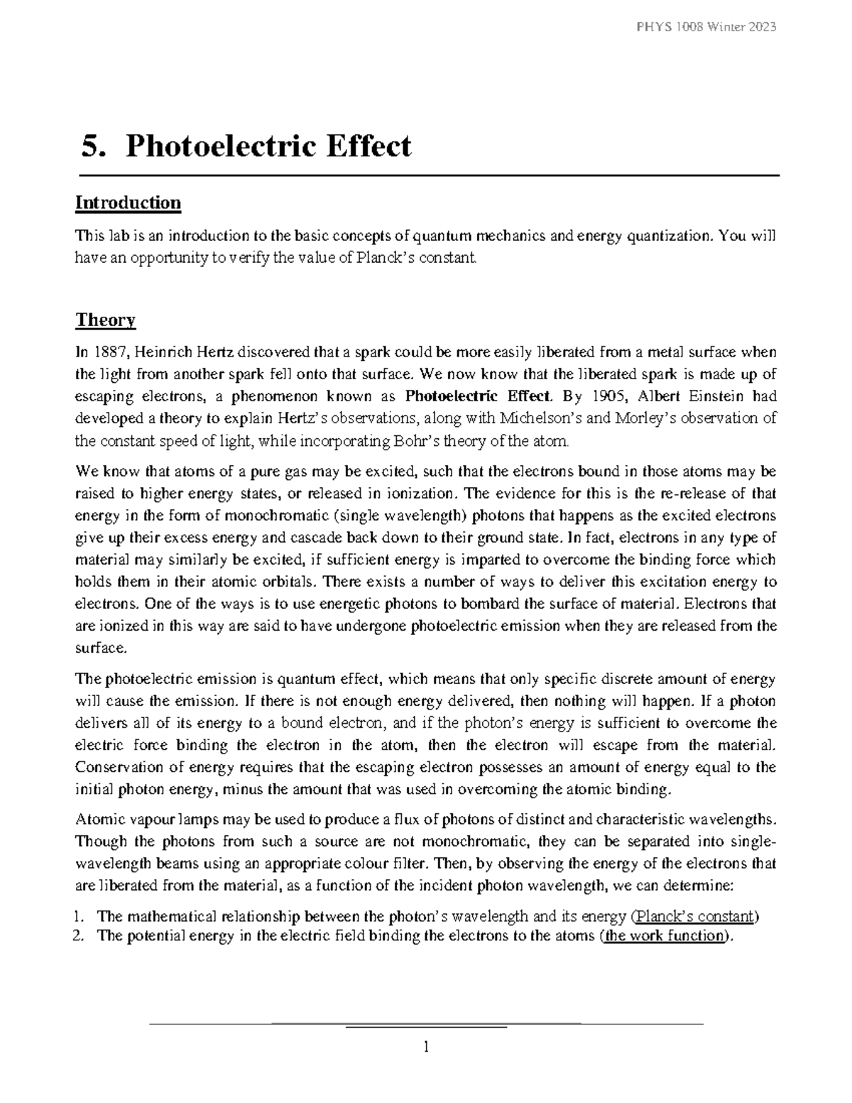 Photoelectric Effect Manual - 5. Photoelectric Effect Introduction This ...