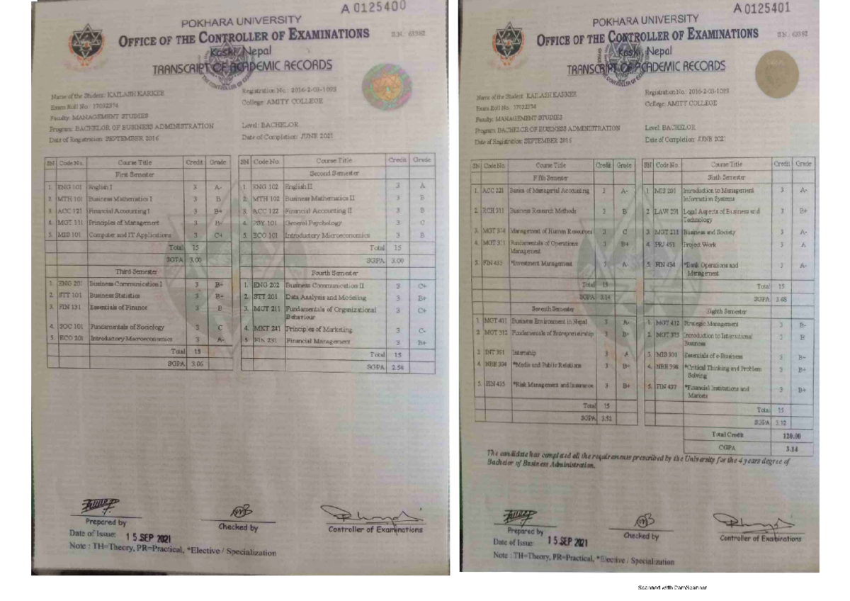 Transcript bachelor 2-15-2021 10 - A 0125400 0125401 POKHARA UNIVERSITY ...