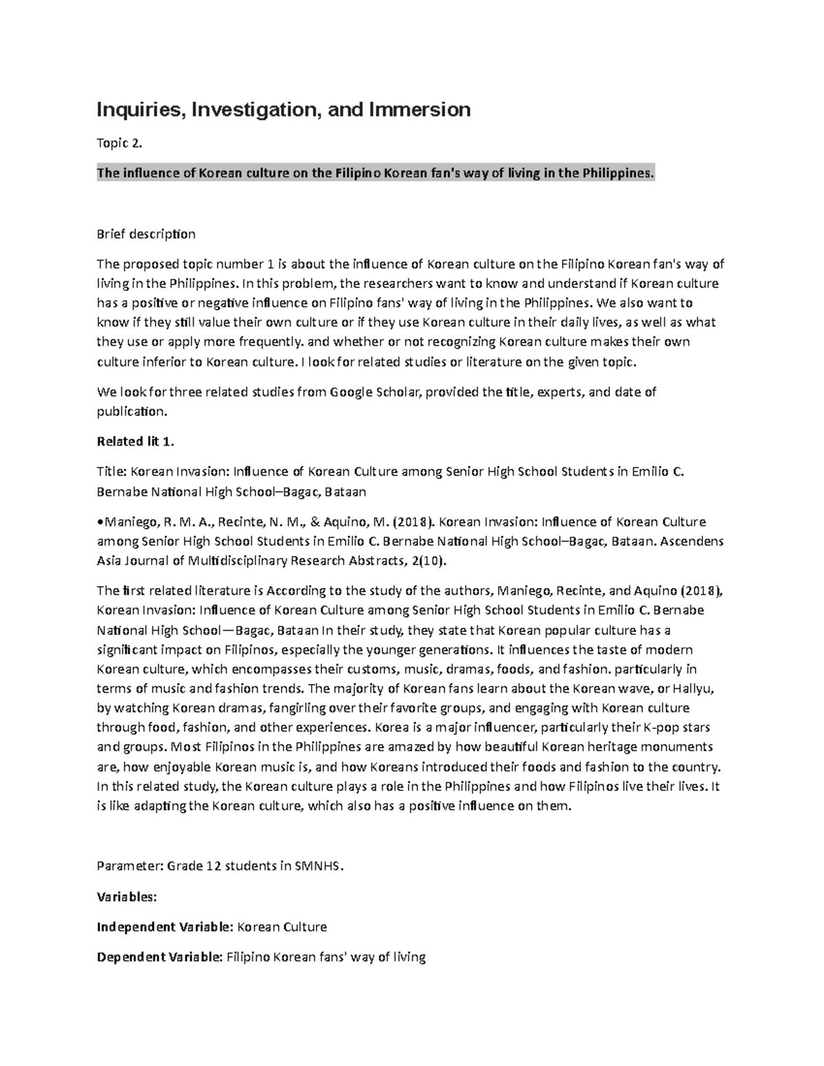 3 I's - hshshsh - Inquiries, Investigation, and Immersion Topic 2. The ...