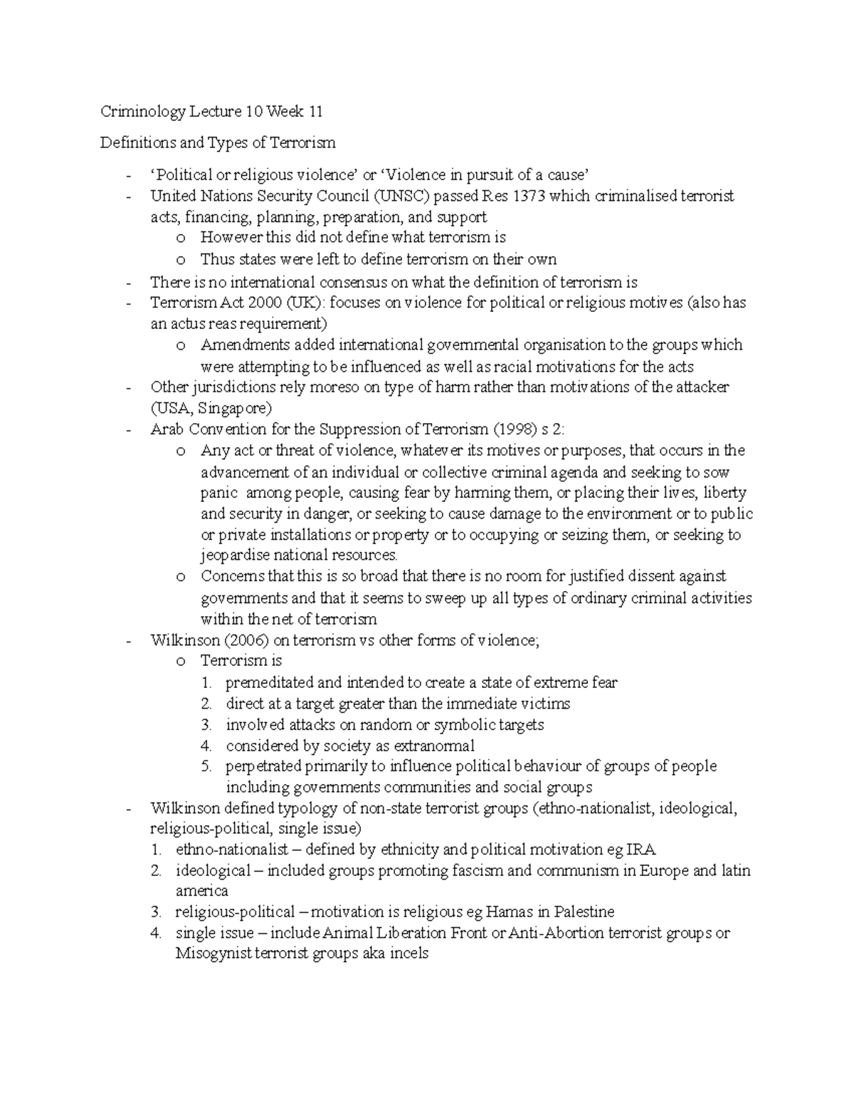 Criminology Lecture 10 Week 11 - Criminology Lecture 10 Week 11 ...