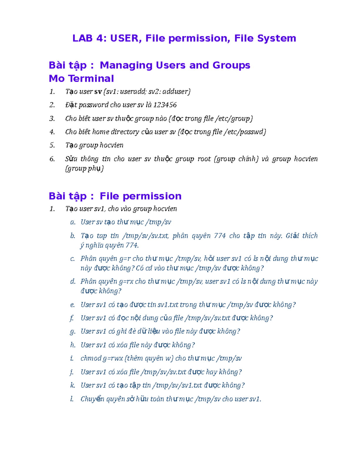 Bai tap bo sung phan llinux 1 l INUX - LAB 4: USER, File permission ...