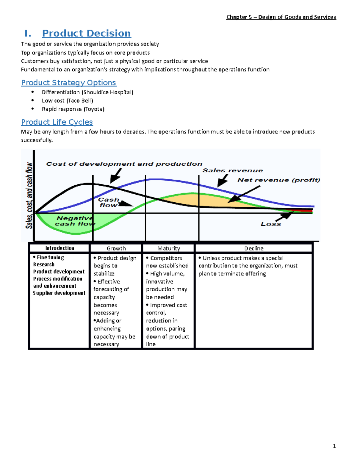 Chapter 5 Design of Goods and Services - I. Product Decision The good ...