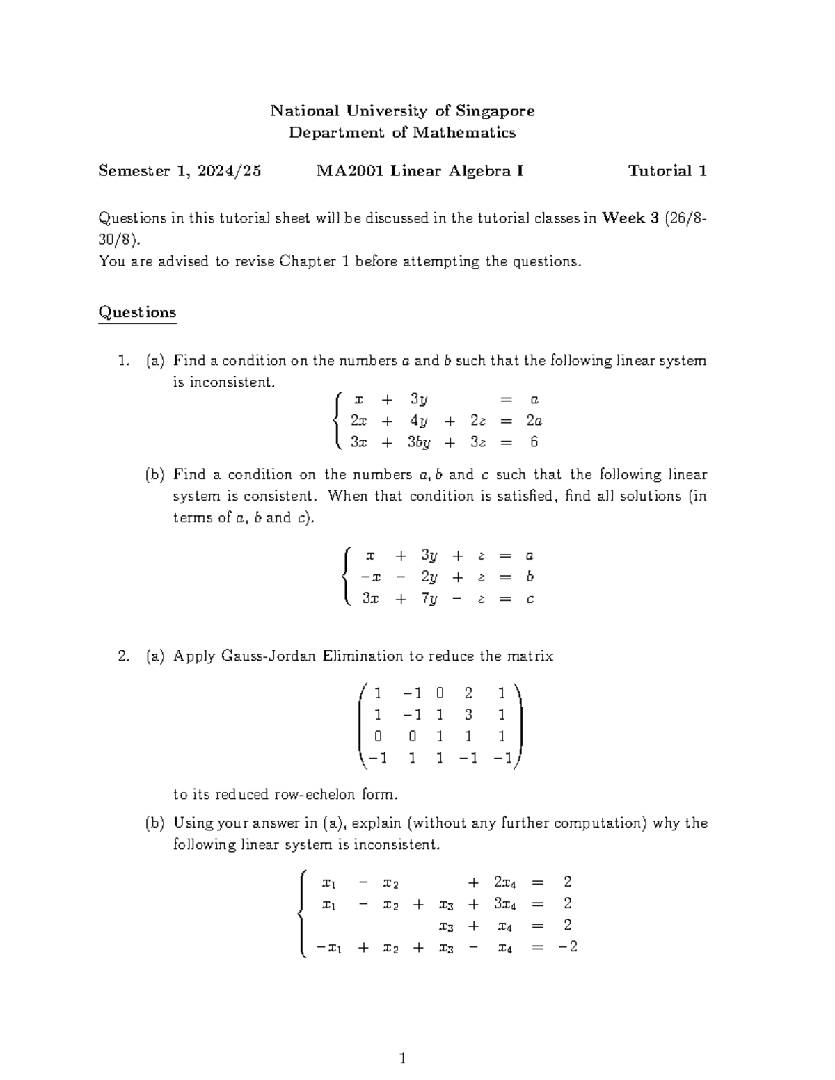 Tutorial 1 - ADFDSFA - National University of Singapore Department of ...