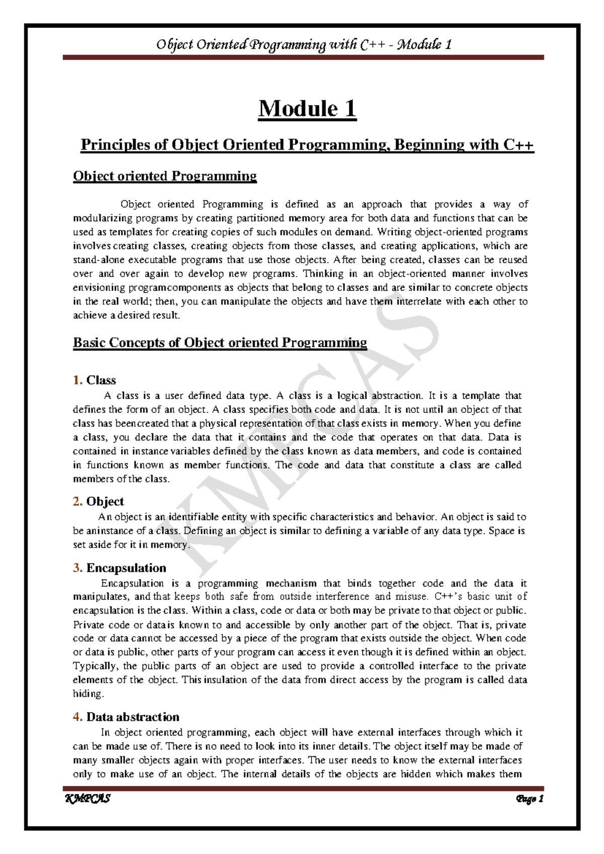 C++Module 1 Notes - Summary Bachelor of Computer Applications - Module ...