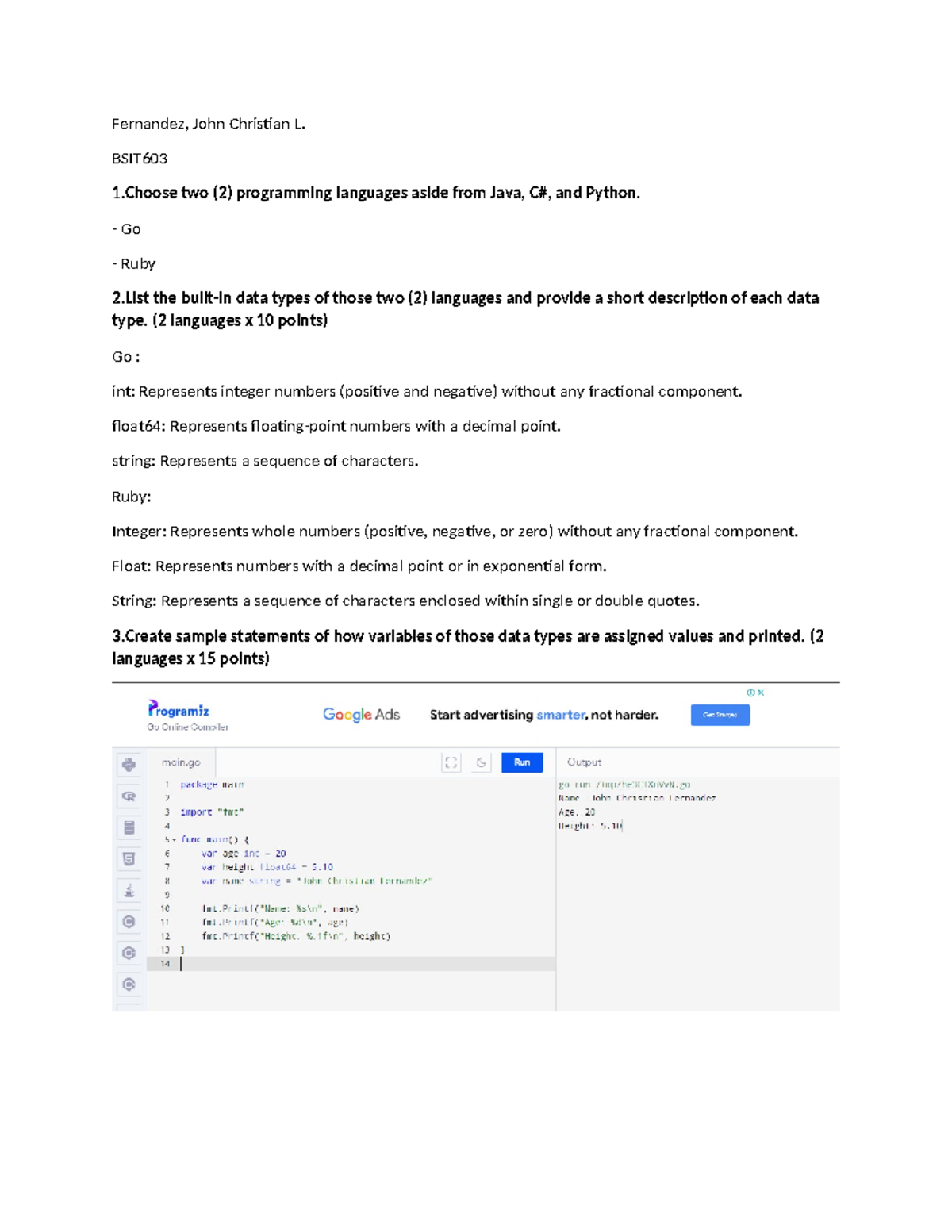 05 Hands-on Activity 1 - ARG - Fernandez, John Christian L. BSIT 1 two (2) programming languages ...
