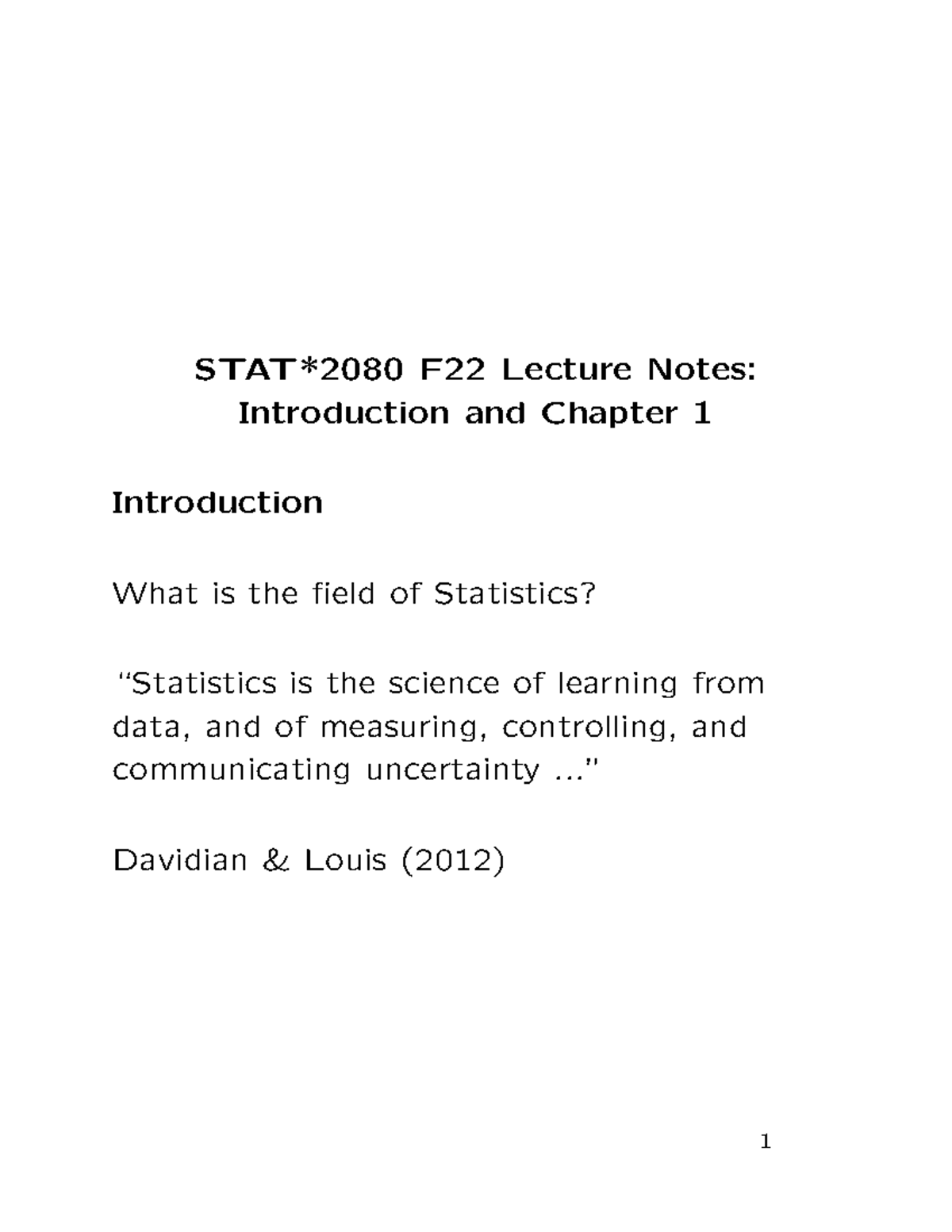 Chapter 1 Notes Stat2080 F22 Lecture Notes Introduction And