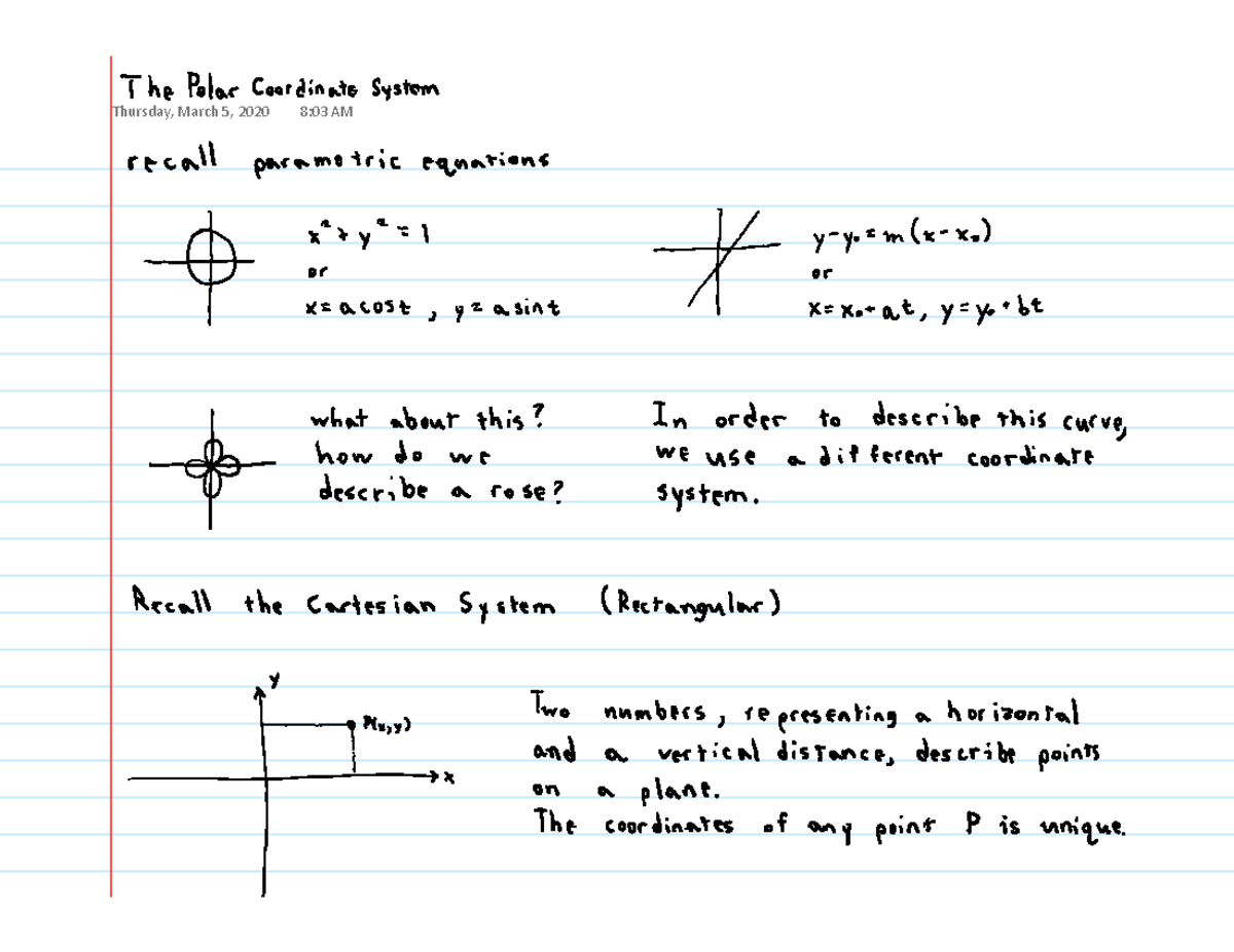 The Polar Coordinate System - Math 263 - Thursday, March 5, 2020 8:03 AM - Studocu