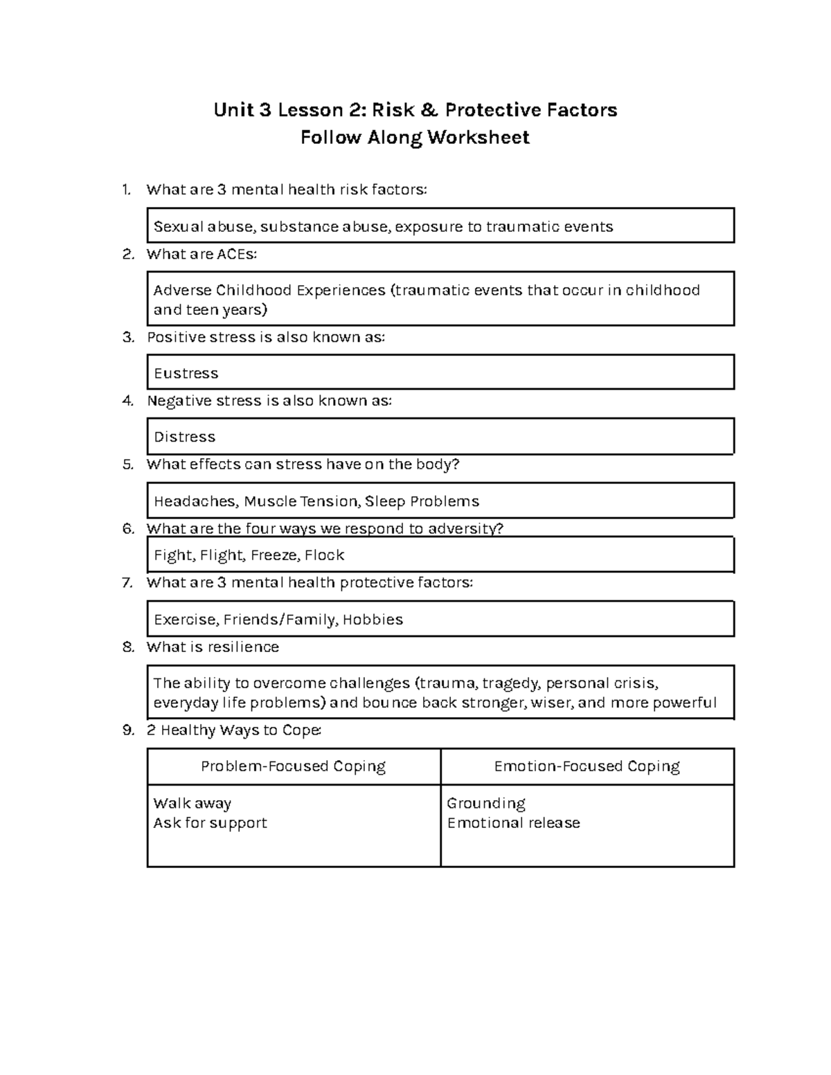 Stress notes - Unit 3 Lesson 2: Risk & Protective Factors Follow Along ...