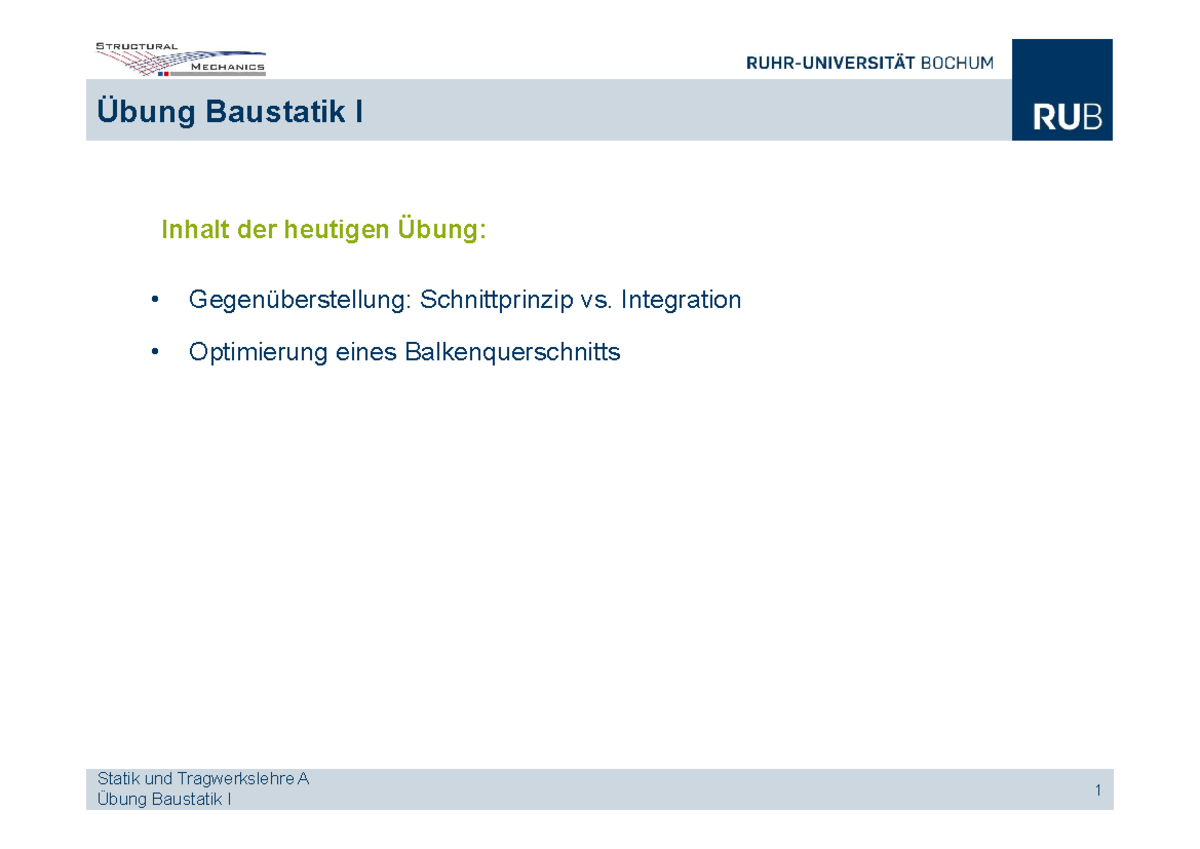 Zusatzaufgaben (19 - statik übung - Statik und Tragwerkslehre A Inhalt ...