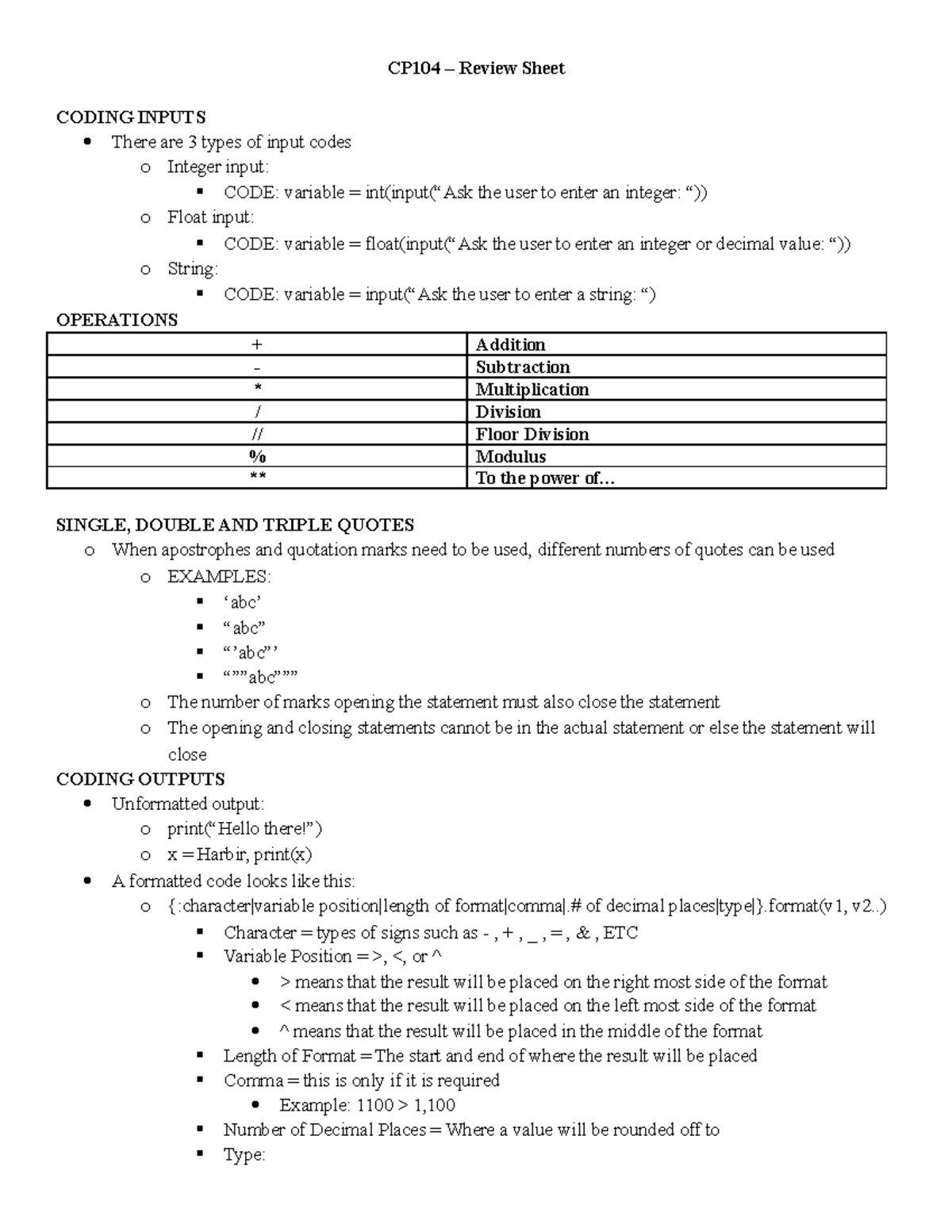 CP104 Review Sheet CP104 Review Sheet CODING INPUTS There Are 3 cp104-review-sheet-cp104-review-sheet-coding-inputs-there-are-3
