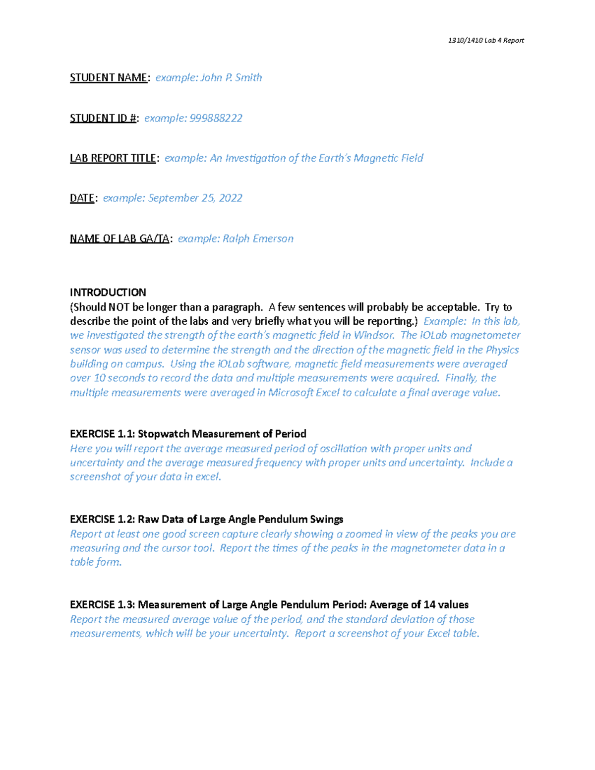 LAB 4 - Lab Report Template - 1310/1410 Lab 4 Report STUDENT NAME ...