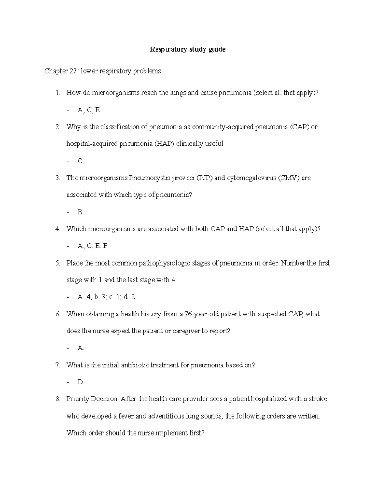 Respiratory study guide - Respiratory study guide Chapter 27: lower ...