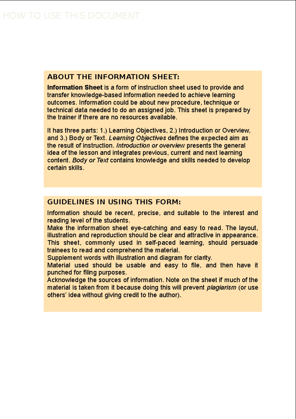T7 Information ShEET - INFORMATION SHEET (module no., learner outcome ...