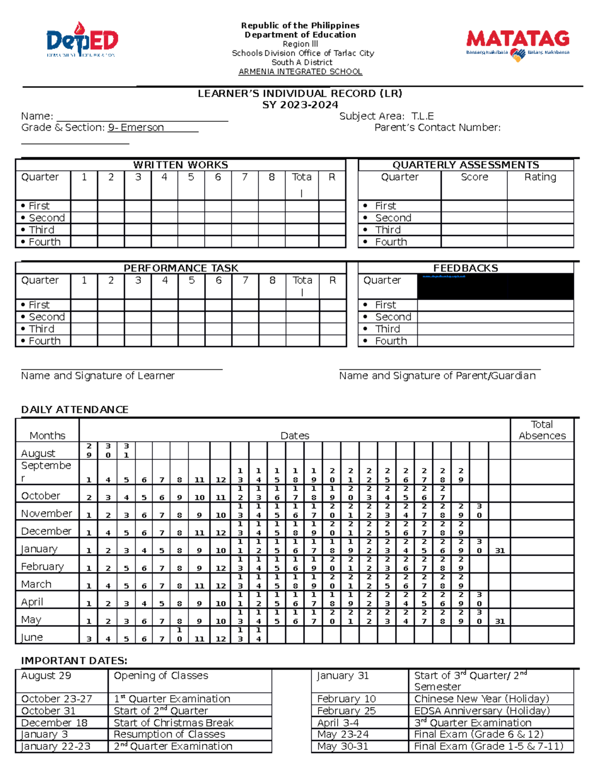 Individual-Learners-Record-LR - Republic of the Philippines Department ...