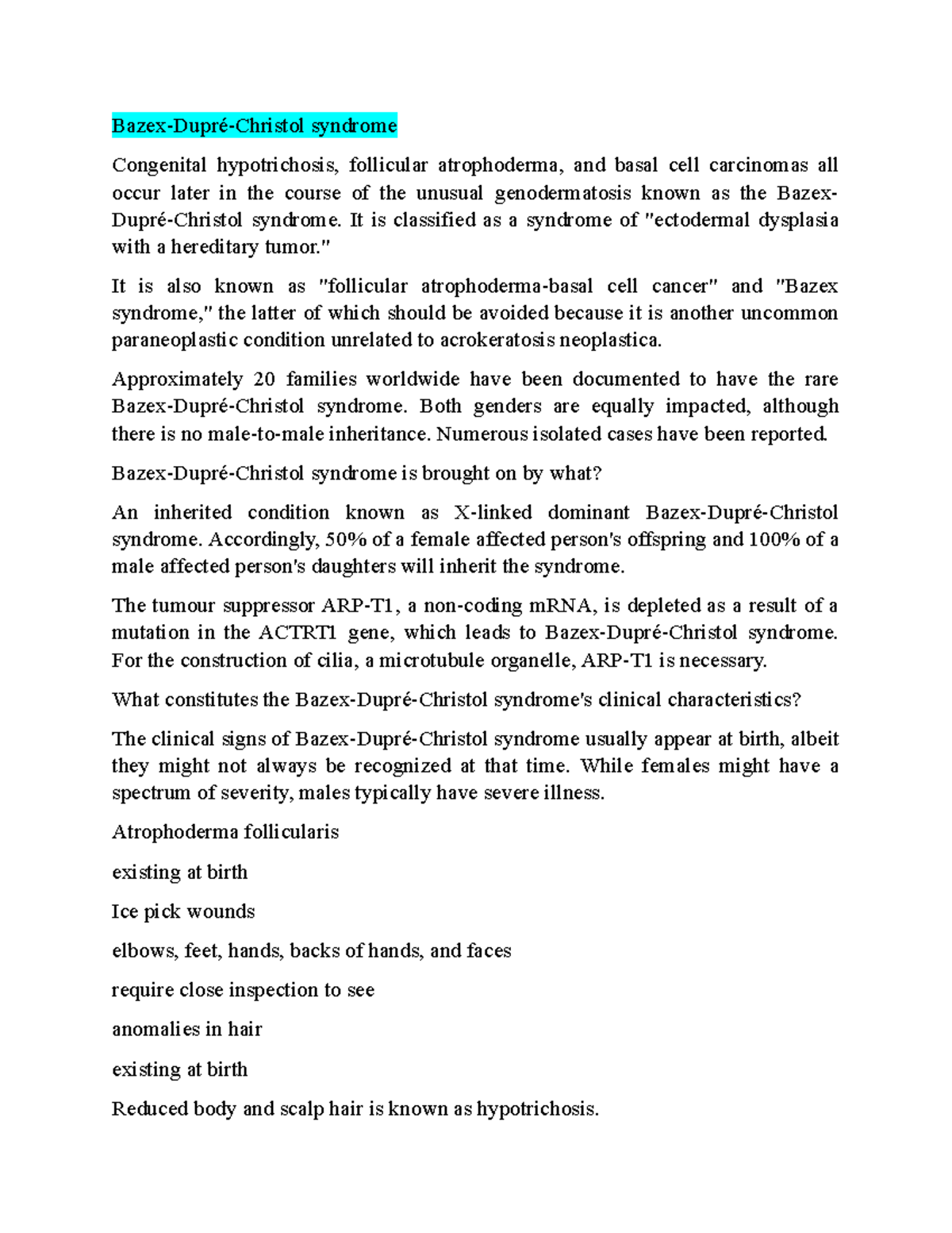 Bazex-Dupre-Cristol Syndrome - Bazex-Dupré-Christol syndrome Congenital ...