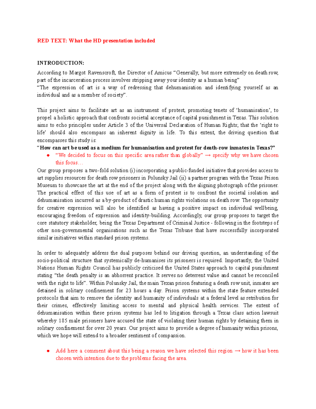 Practice Presentation - RED TEXT: What the HD presentation included ...