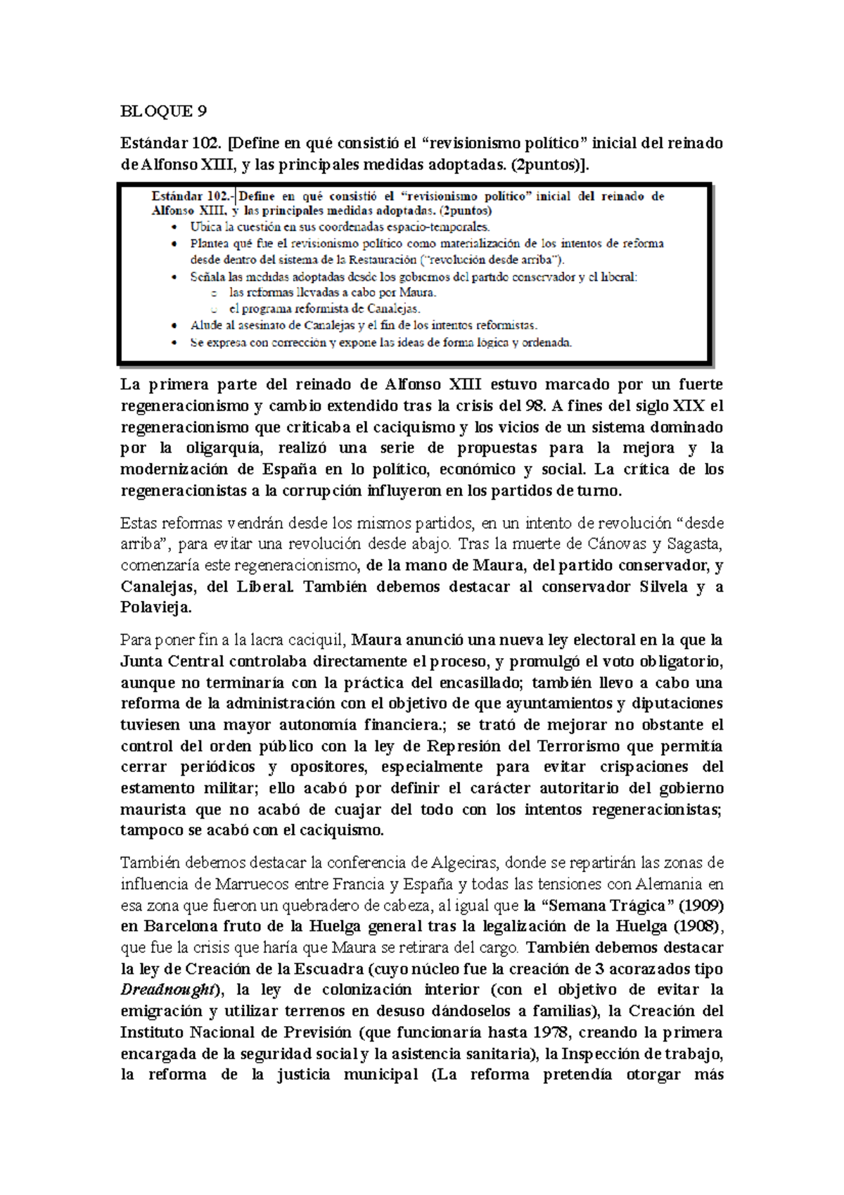 Bloque 9 (Primo, Alfonso XII) (1) - BLOQUE 9 Estándar 102. [Define en qué consistió el ...