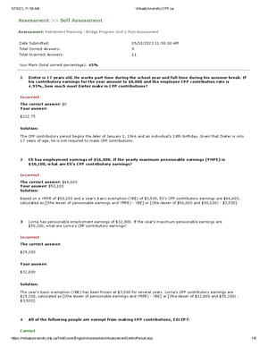 Retirement Unit 1 assessment - Assessment >> Self Assessment Assessment ...