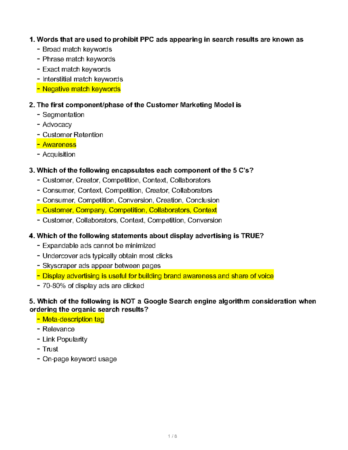 Midterm Qs - Notes - 1. Words that are used to prohibit PPC ads ...