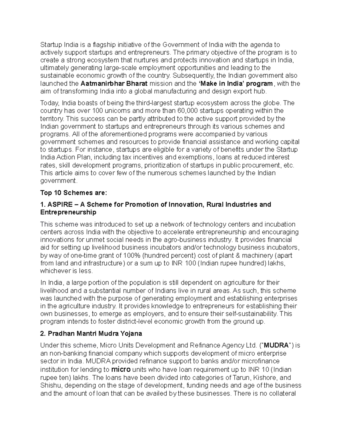 Govt Schemes - edit - Startup India is a flagship initiative of the ...