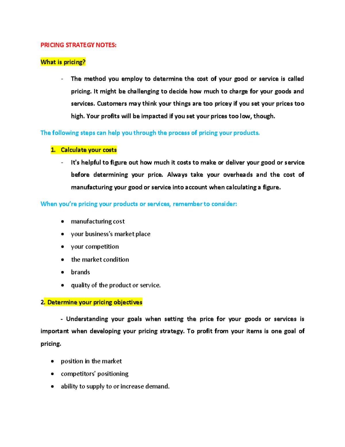 Pricing Strategy - PRICING STRATEGY NOTES: What is pricing? The method ...