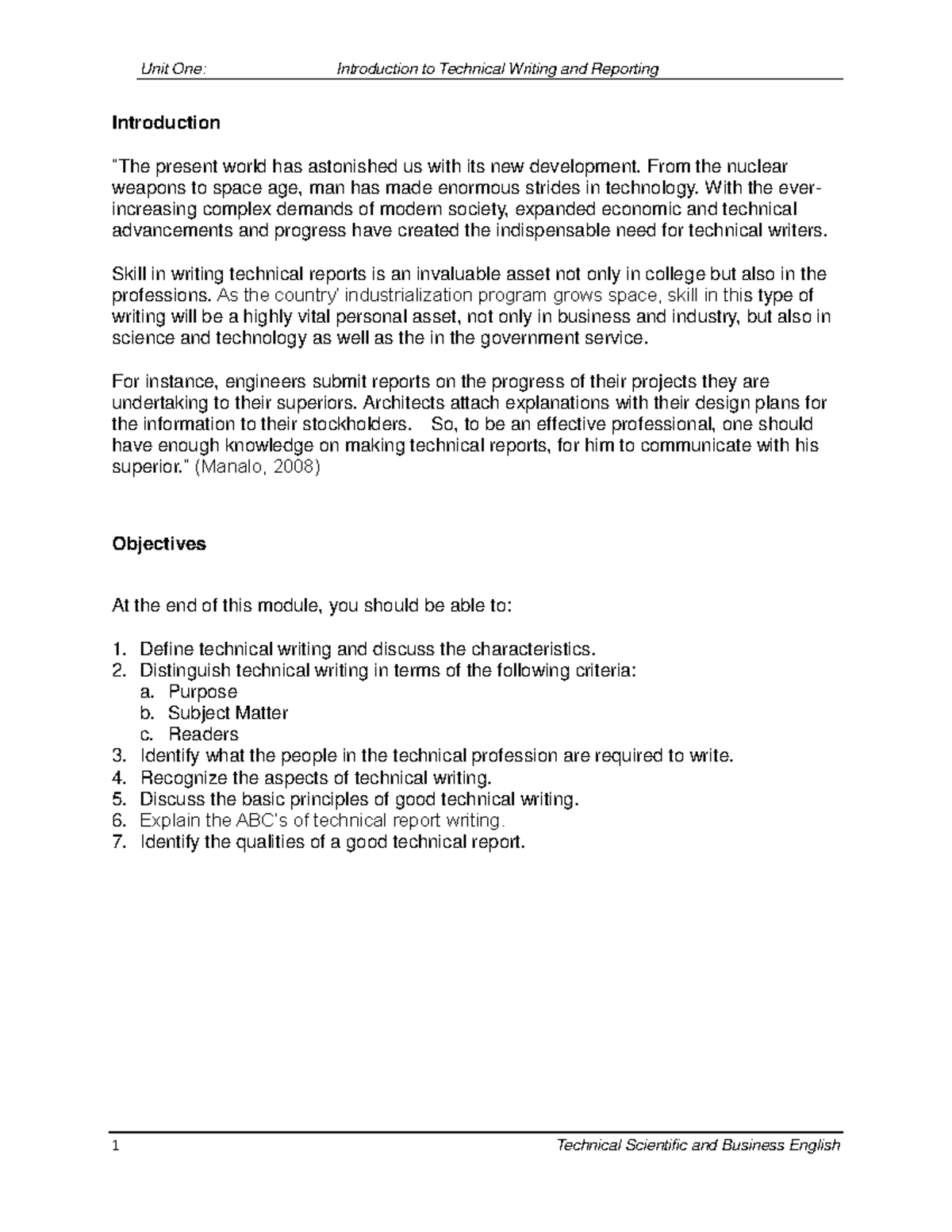 Business Eng (Technical Writing 1) - Introduction “The present world ...