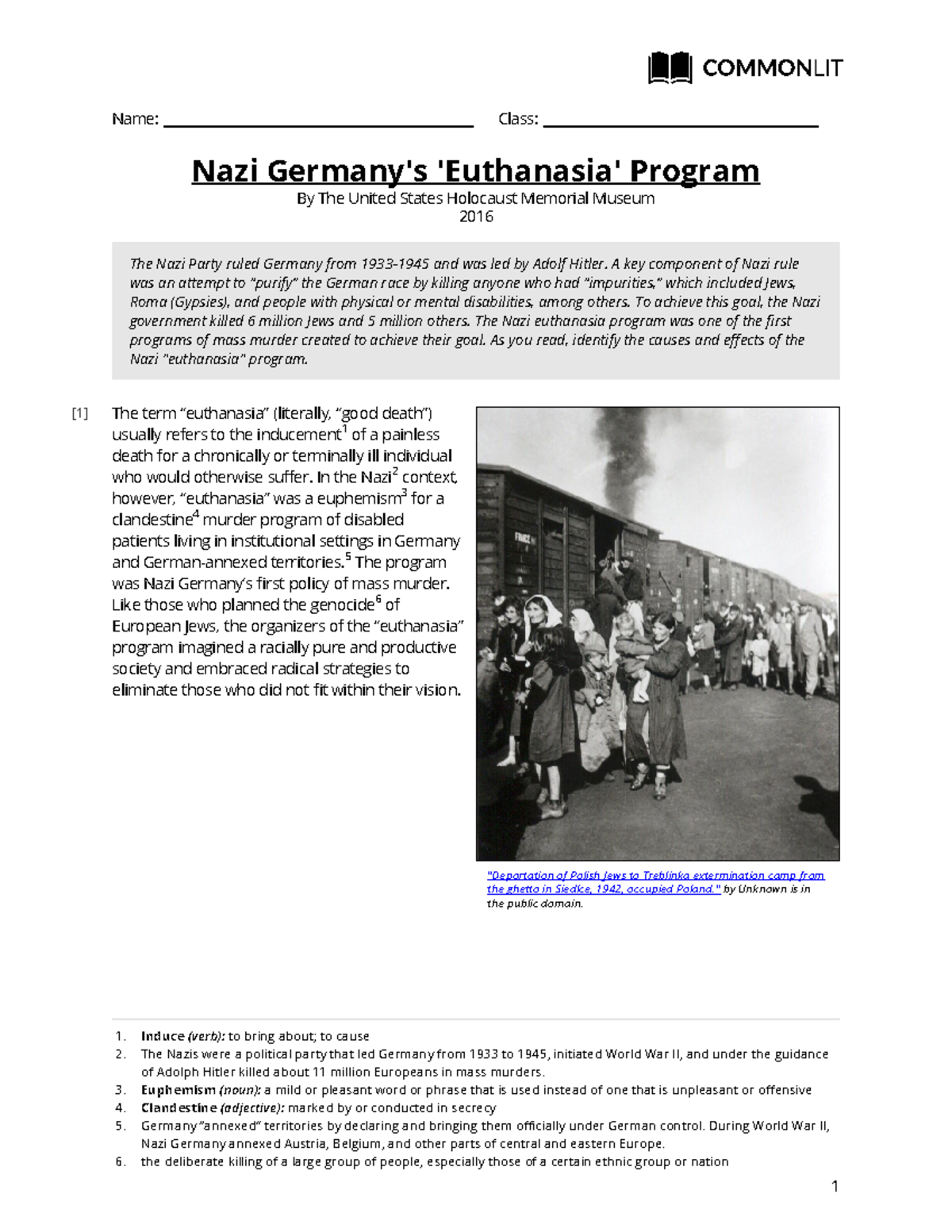 Nazi Germanys Euthanasia Program - Name: Class: "Deportation of Polish ...