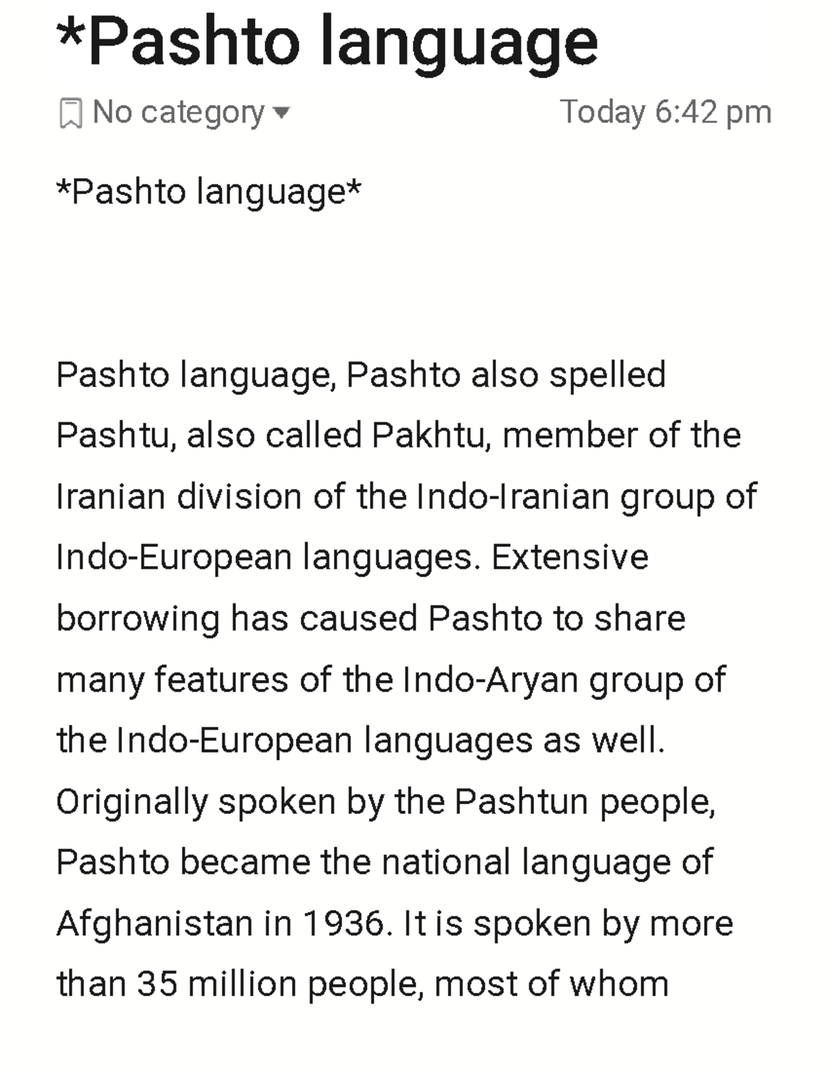 Pashto language - *Pashto language No category Today 6:42 pm Pashto ...